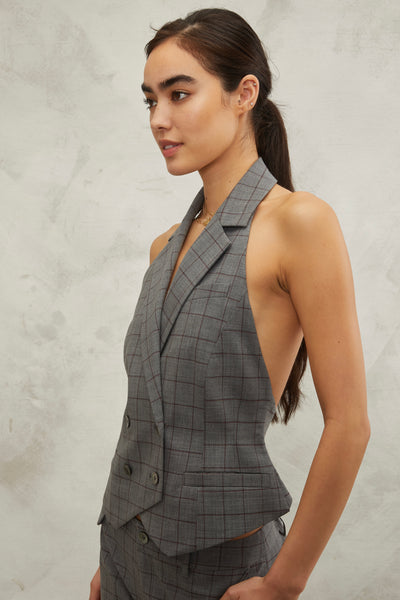 Ava Open Back Tuxedo Vest in Evelyn Window Pane | MARISSA WEBB