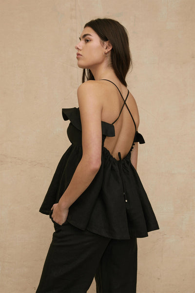 Jayce Linen Laced Empire Top in Black | MARISSA WEBB | MARISSA WEBB