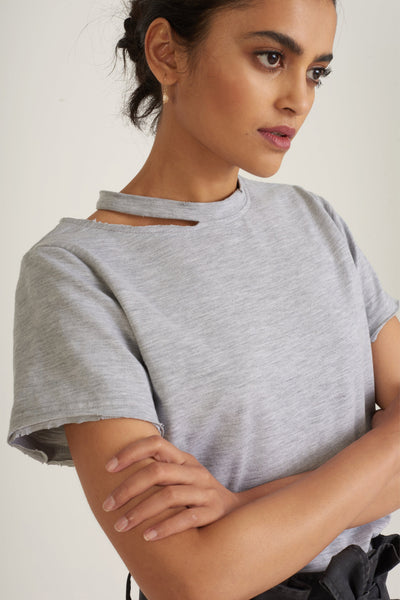Tate Cut Out Tee in Light Heather Grey | MARISSA WEBB